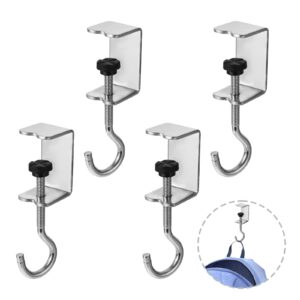 jjunw 4 pcs desk mount bag holder hook, desk hook for hanging bag backpack under desk clamp j hooks, adjustable headphone holder desk for table desk closet door