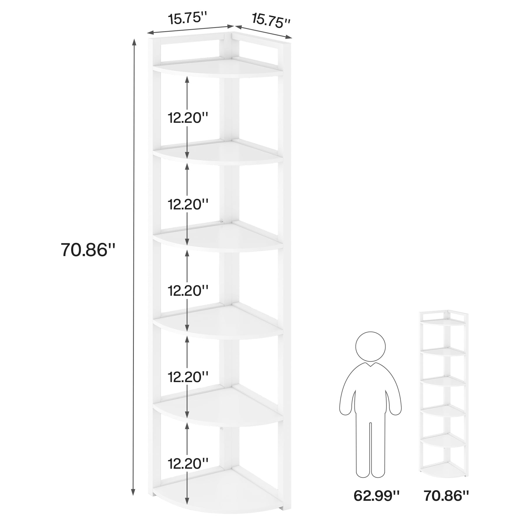 TRIBESIGNS WAY TO ORIGIN Corner Shelf, 70.9 Inch Tall Corner Bookshelf, 6 Tier Ladder Shelf with Metal Frames Multifunctional Modern Bookcase for Living Room, Home Office, Kitchen, Small Space (White)