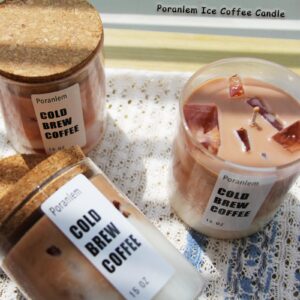 Poranlem Iced Coffee Candle Latte Coffee with Ice Cube 15 oz 450ml Handmade Home Scented Aromatherapy Candles Gifts for Women Lovers Her Birthday Valentine Room Decor