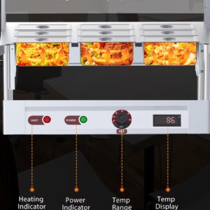 72QT Steam Table 9x8QT Electric Commercial Food Warmer 9-Pans with Acrylic Shield Stainless Steel Bain Marie Countertop with Lockable Wheels for Restaurants Buffets Party 1500W, 110V