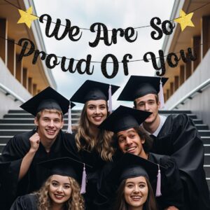 We are So Proud of You Banner Black Glittery Graduation Congratulations Decoration Hanging Garland for Graduation Retirement Grad Party Decor Supplies (Pre-Strung) Black