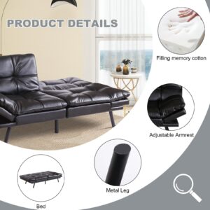 Futon Sofa Bed Convertible Couch,Memory Foam Futon Sofa Couch,Sleeper Futons Sofa Couches,Small Splitback Modern Loveseat Sofa Bed for Living Room,Office,Apartment,Faux Leather,Black.