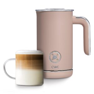 cook with color 4-in-1 electric milk steamer and frother - 2-minute heating and frothing, hot and cold foam maker for coffee, latte, cappuccino, macchiato, milk warmer, auto shut off, blush