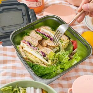 ENCYS Stainless Steel Salad Container for Lunch Large-60-oz Salad Bowl with Lid,3 Compartment Bento-Style Tray and 2.5-oz Salad Dressings Container,Salad Container,Lunch Box,Bento Box(Grey)