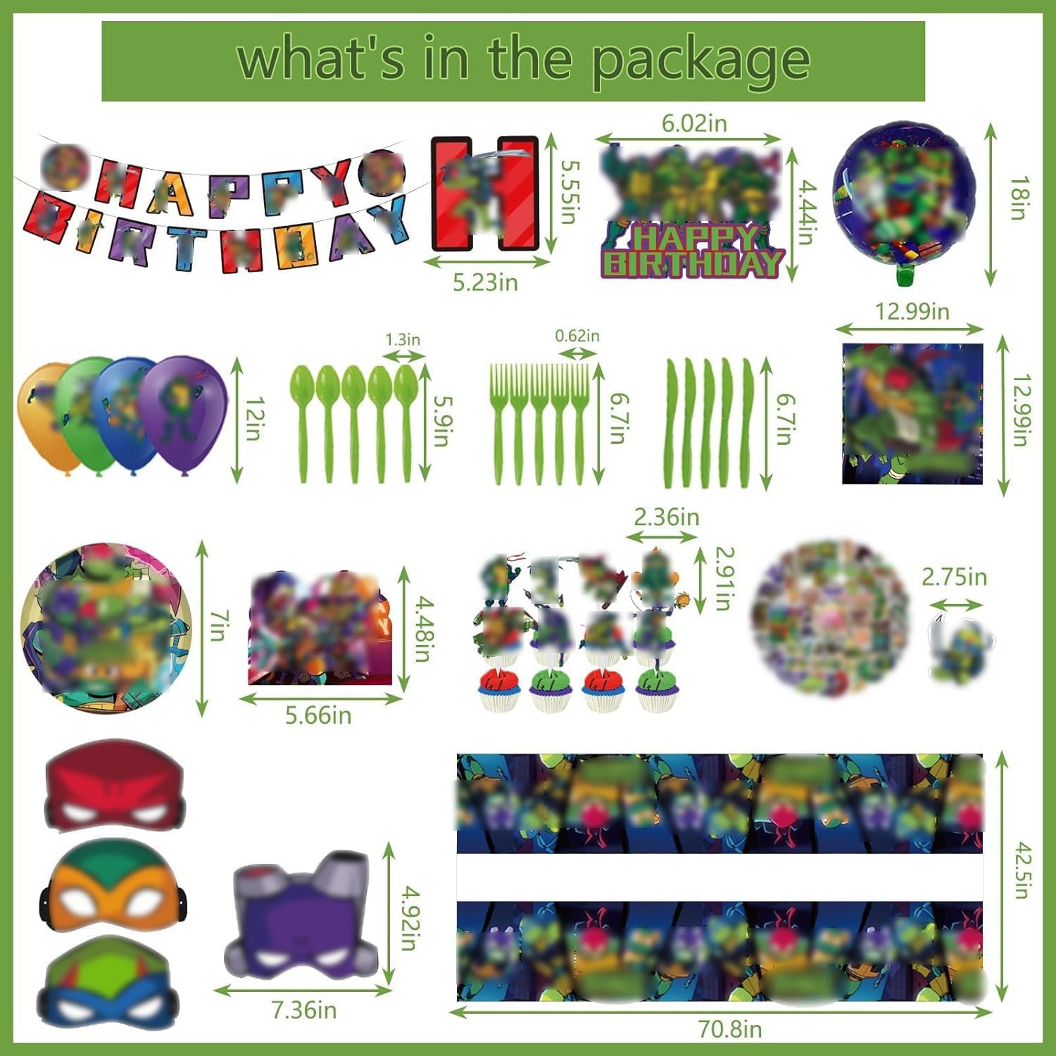 185 PCS Turtle Birthday Party Supplies, Complete Party Decorations Set with Banner, Balloons, Masks, Plates, Napkins, and Tablecloths for Themed Celebrations ﻿