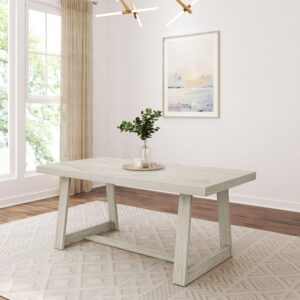 plank+beam 72 inch farmhouse dining table, large wooden rectangular dinner table for dining room, home office, living room furniture, easy assembly, white sand wirebrush