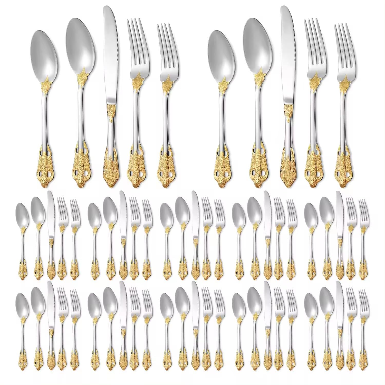 ELiTA ESSENTIALS Luxury 30 Pcs Silverware Set, Royal Flatware Set, Modern 304 Stainless Steel Flatware, Cutlery, Tableware. Serving 6. (Gold & Silver)