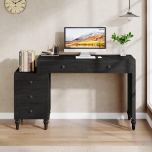 Tribesigns Computer Desk with 5 Drawers, Wood Home Office Desk with Reversible File Drawers and Printer Stand, Ash Black Writing Desk, Study Table Workstation for Small Spaces