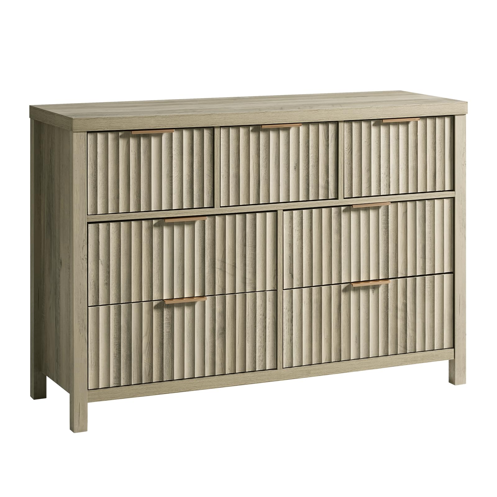 Fluted 7 Drawers Dresser for Bedroom, Tall Modern Bedroom Dressers, Chest of Drawers for Bedroom Wide Mid Century TV Stand Dresser Organizer for Bedroom Living Room Hallway, Sunwashed Ash Oak