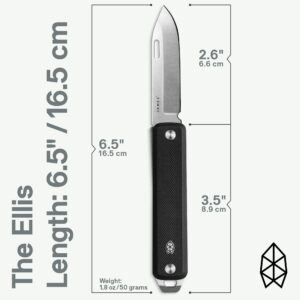 JAMES° The Ellis Slim Folding Pocket Knife Razor Thin EDC, 2.6" Stainless Steel Blade, Slip-Joint Design, All-things Scraper and Screw Driver, Black Grip