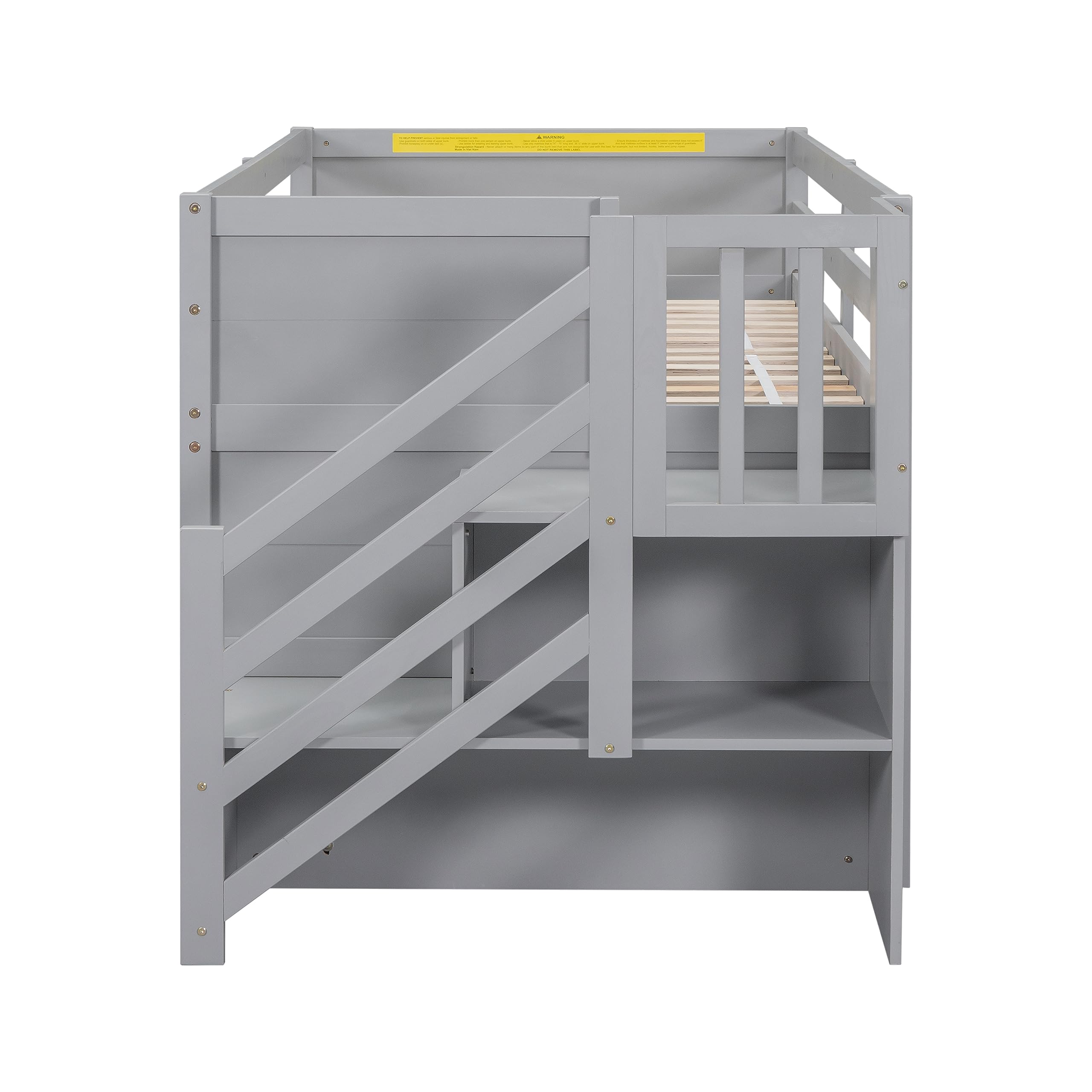 Okak Twin Size Low Loft Bed with Playhouse Loft Bed Frame with Drawer, Shelf,Stairs and Safety Guardrail for Teens, Girls or Boys Loft, Strong Wood Slats Support,Gray