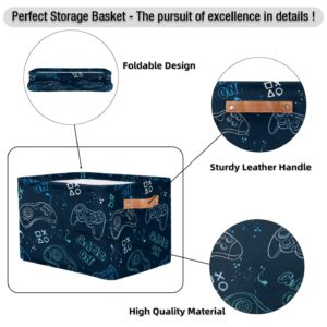 LLCXCSI Storage Bin, Closet Organizer Bins with Handles, Blue Game Controller Decorative Collapsible Canvas Storage Baskets for Nursery Shelf, Toy, Towel, Book, 15"x11"x9.5"