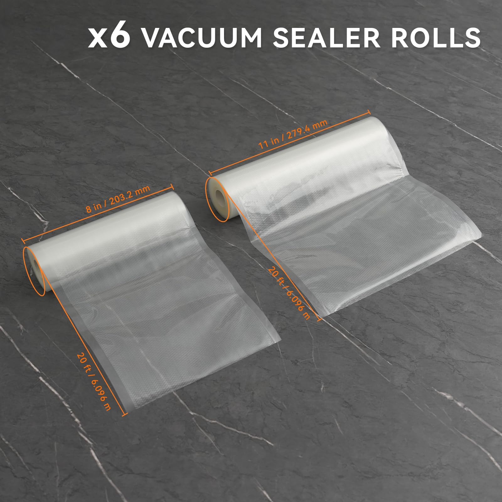 [2024 Q4] 8" x 20' and 11" x 20' Vacuum Sealer Roll, 6 Pack-Ideal for Food Storage, Sous Vide, and Meal Prep, Keep Food Fresh and Nutrients, Wevac Lite