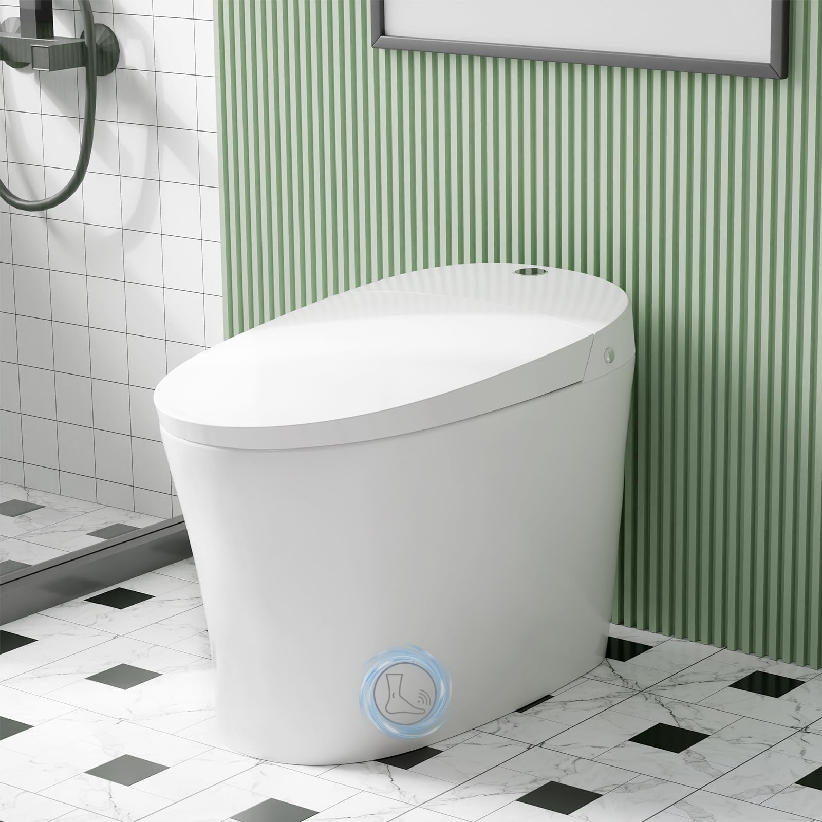 One Piece Bidet Toilet,Smart Toilet for Bathrooms,Modern Elongated Toilet with Foot Sensor Operation,LED Display, Dual Auto Flush, Heated Bidet Seat with Warm Water