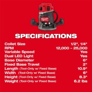 2838-20 For Milwaukee M18 FUEL 18V 1/2" Cordless Lithium-Ion Router - Bare Tool