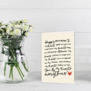 GlightG Romantic Birthday Card for Husband Boyfriend, Funny Birthday Cards Gifts for Wife Girlfriend, Sweet Love Card for Women Men, You're My Favorite Everything!