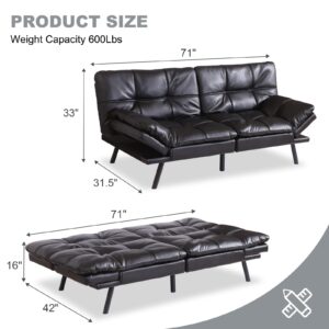 Futon Sofa Bed Convertible Couch,Memory Foam Futon Sofa Couch,Sleeper Futons Sofa Couches,Small Splitback Modern Loveseat Sofa Bed for Living Room,Office,Apartment,Faux Leather,Black.