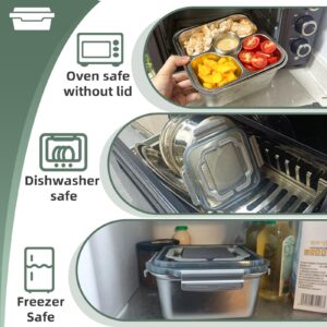 ENCYS Stainless Steel Salad Container for Lunch Large-60-oz Salad Bowl with Lid,3 Compartment Bento-Style Tray and 2.5-oz Salad Dressings Container,Salad Container,Lunch Box,Bento Box(Grey)