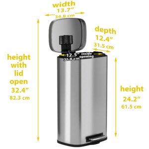 HLS Commercial 8 Gallon / 30 Liter Fire Resistant Stainless Steel Step On Pedal Trash Can with Odor Filter and Removable Inner Bucket, FM Approvals Class 6921