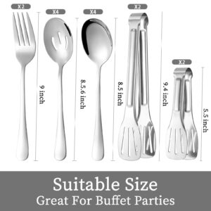 14 Pcs Polished Serving Utensils, Stainless Steel Serving Set Include Serving Spoons, Serving Fork, Slotted Serving Spoons, Serving Tongs for Home Parties Buffet,Dishwasher Safe