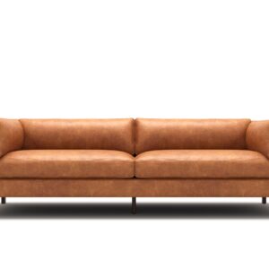 Valencia Mary Leather Couch 93" | Top Grain Nappa 11000 Leather Wide Seat, Solid Wood Frame, Plush Cushioning, Top-Stitched French Seams, Saddle Tan