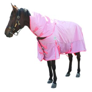 Turnout Blanket for Horses, Waterproof Thickened Horse Sheet with Detachable Neck Cover,1600D Nylon Outer, 400g Heavy Weight Filling (Pink, US 81IN(EU 155cm))