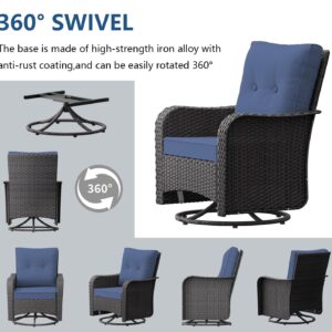 ASJMR 3 Pieces Patio Swivel Rocker Wicker Chairs-Outdoor Swivel Rocking Chairs with 1 Rattan Coffee Table 2 Thickened Cushions Outdoor Furniture Conversation Sets for Patio Porch Garden