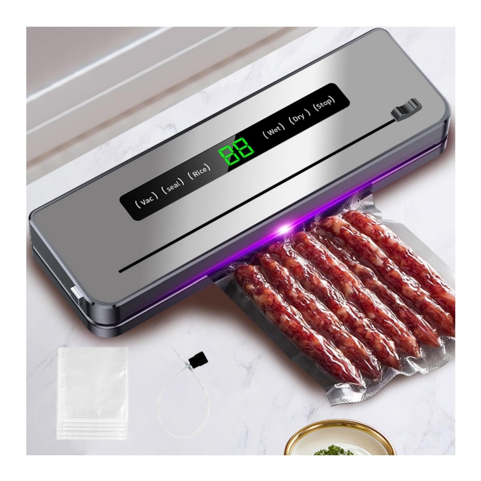 NxYmxgo Large Suction Force Kitchen Sous Vide Meat Food Saver Vacuum Sealer Packing Machine with Cut, Food Preserver Vacuum Sealer for Touring Car& Hunting and Fishing Journey