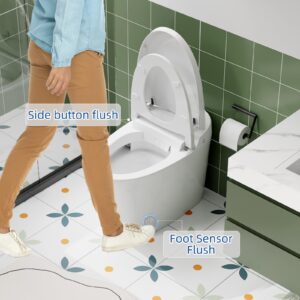 One Piece Bidet Toilet,Smart Toilet for Bathrooms,Modern Elongated Toilet with Foot Sensor Operation,LED Display, Dual Auto Flush, Heated Bidet Seat with Warm Water