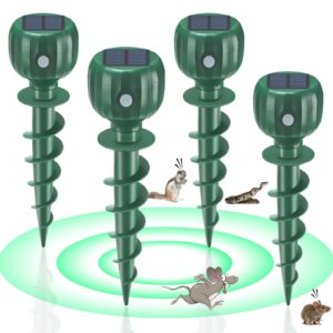 mole repellent solar powered - 3 modes ipx7 waterproof gopher vole repellent outdoor - solar mole repellent ultrasonic sonic mole spikes deterrent moles groundhog chipmunk repellent for lawn,4 pack