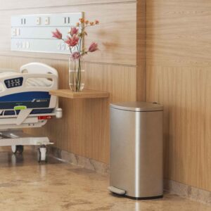 HLS Commercial 13.2 Gallon / 50 Liter Fire Resistant Stainless Steel Step On Pedal Trash Can with Odor Filter and Removable Inner Bucket