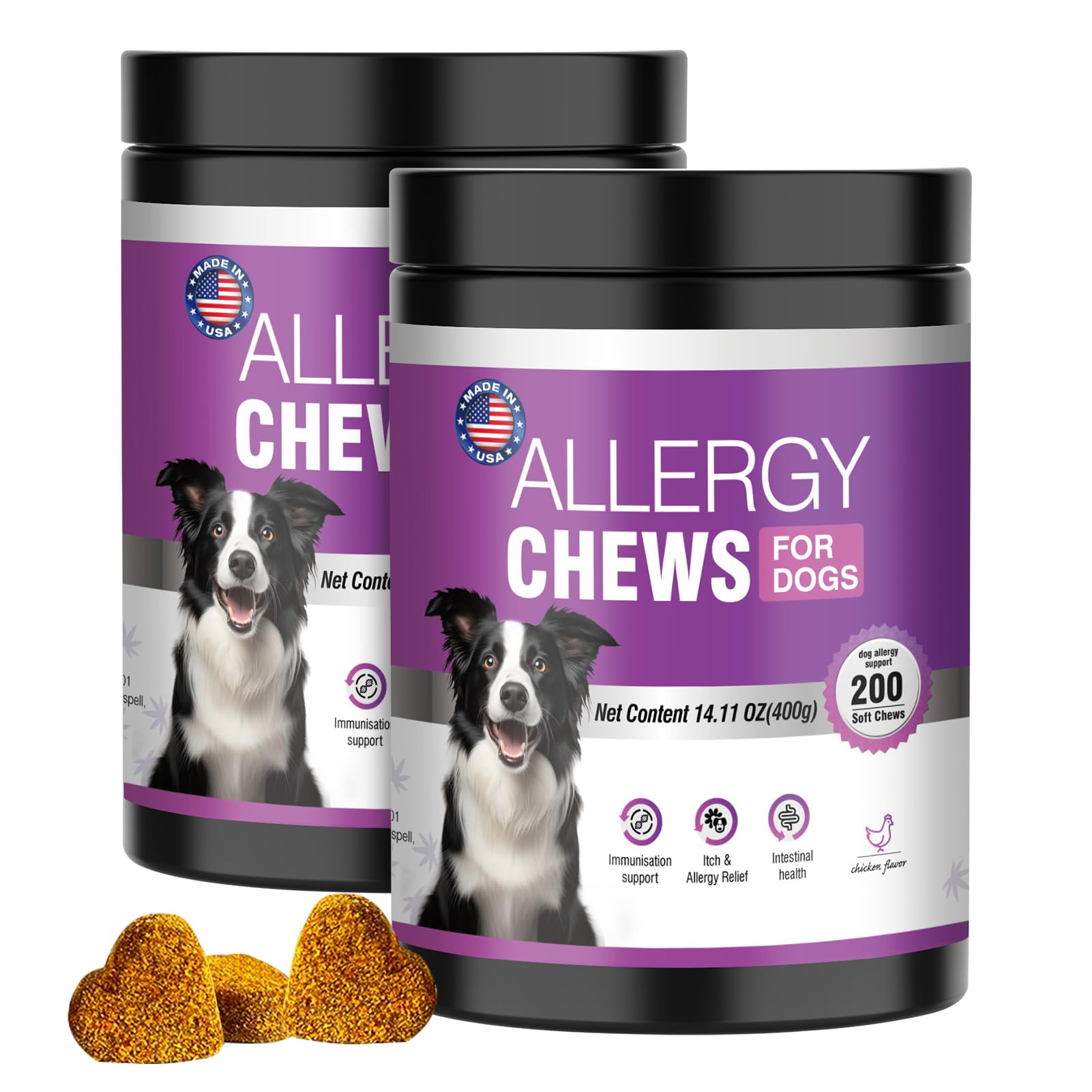 Dog Allergy Chews 100 PCs,Itch and Allergy Chew for Dogs, Relief for Itchy Skin and Seasonal Allergies in Dogs,Vitamin Immune Supplement