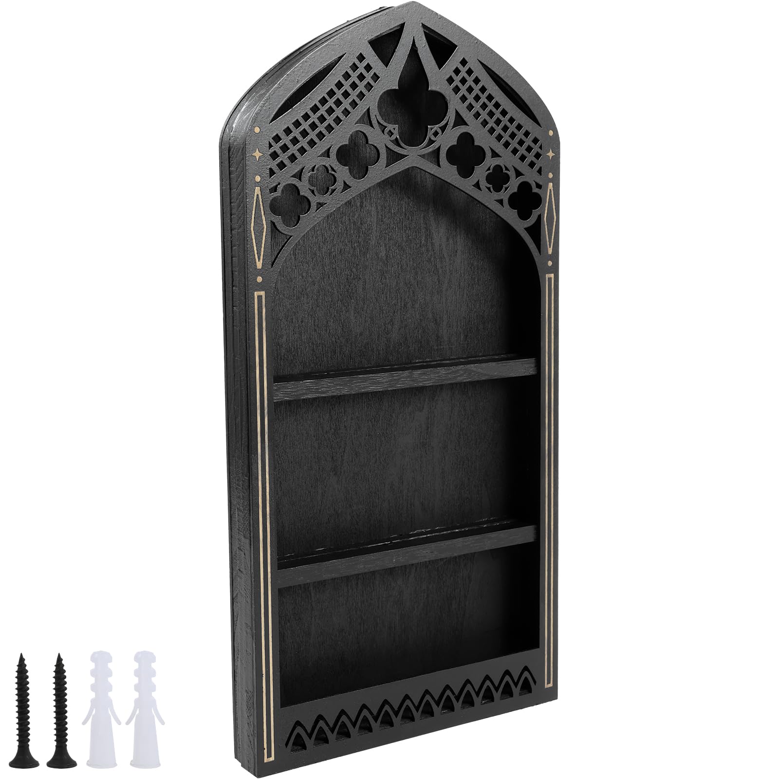 PTMTFYL Gothic Window Crystal Shelf Display for Wall, Wooden Crystal and Rock Display Shelf, Old Church Window Crystal Wall Shelf, Wooden Gem Stone Storage Holder Trinkets Organizer