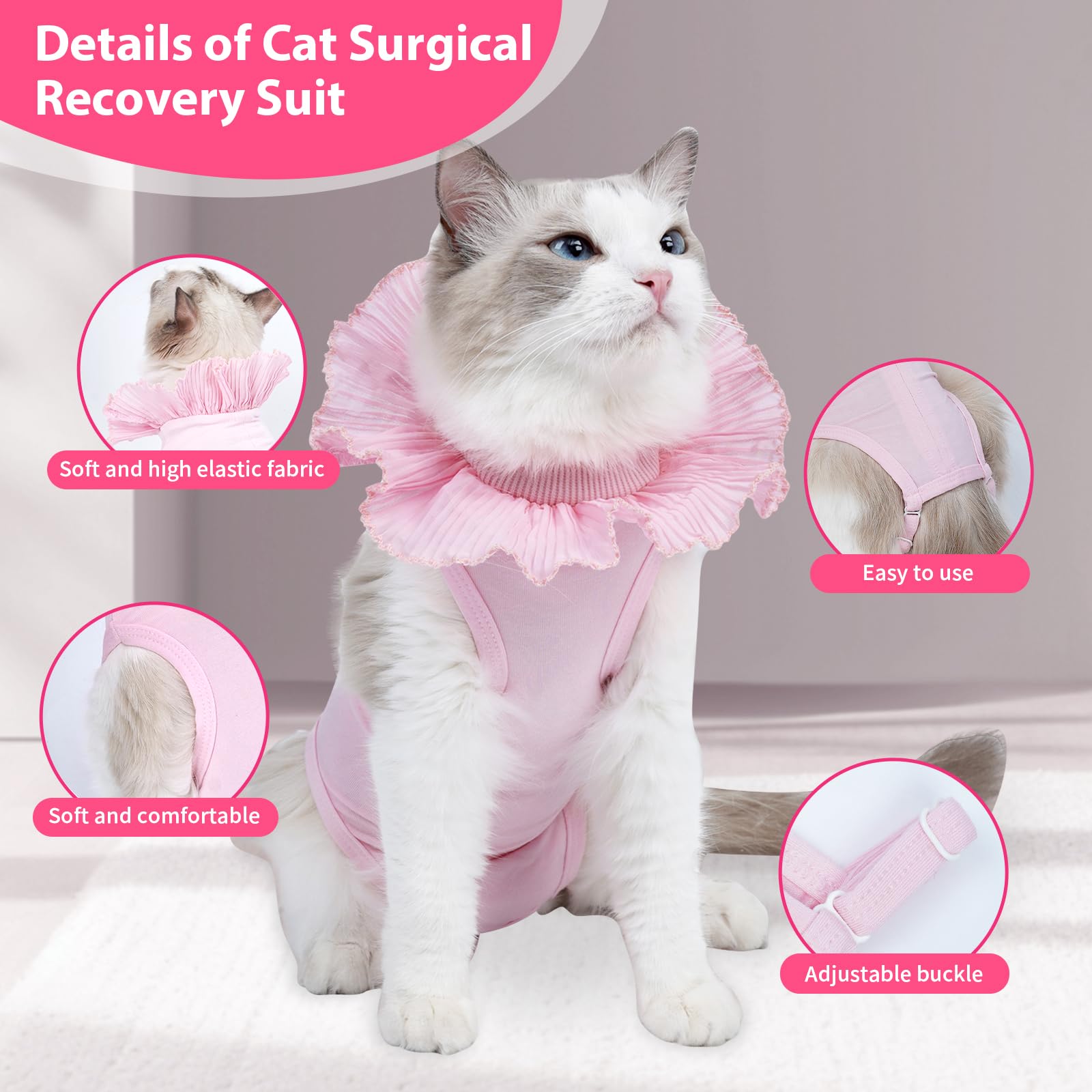 Cat Recovery Suit Cat Onesie for Cats After Surgery Female, Breathable Cat Surgery Recovery Suit for Abdominal Wounds Post-Surgery, Cat Surgical Spay Recovery Shirt for Cats Kitten Pink Small