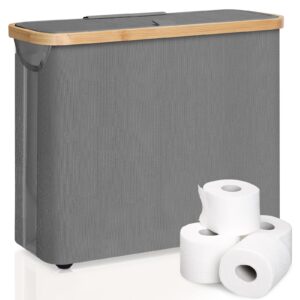 foldable toilet paper storage basket with lid and handle for 12 rolls, waterproof free standing toilet paper holder stand, bathroom organizer cabinet container, toilet tissue storage bin for rv closet