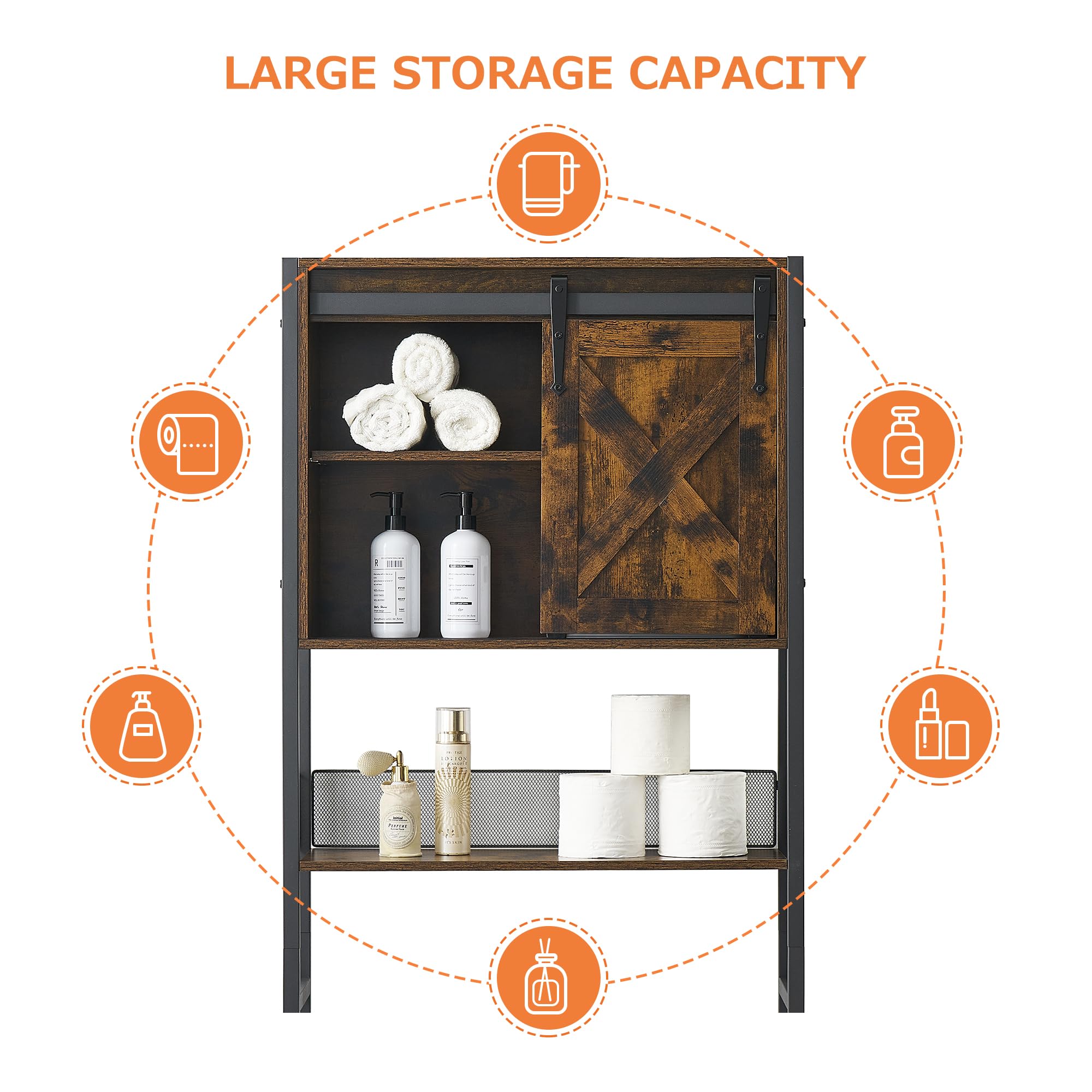 GAOMON Over The Toilet Storage Cabinet with Sliding Door, Bathroom Above Toilet Storage Cabinet with Adjustable Shelves, Large Storage Bathroom Organizer