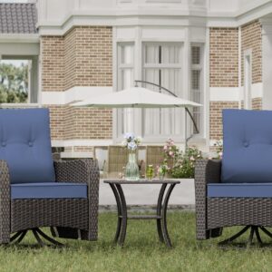 ASJMR 3 Pieces Patio Swivel Rocker Wicker Chairs-Outdoor Swivel Rocking Chairs with 1 Rattan Coffee Table 2 Thickened Cushions Outdoor Furniture Conversation Sets for Patio Porch Garden