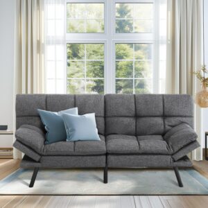 muuegm futon sofa bed, convertible memory foam futon sleeper sofa, 71 inch futons with armrest, couch bed for living room small & compact spaces, dark grey