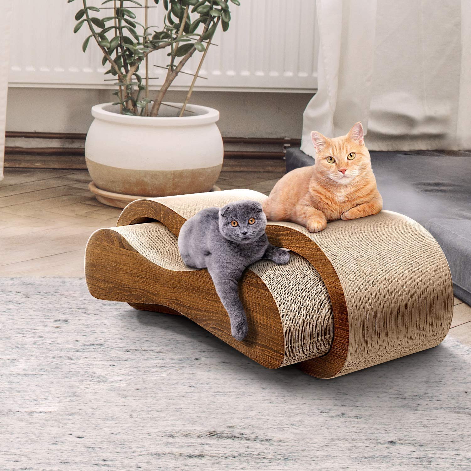 2 in 1 Cat Scratcher Cardboard Lounge Bed, Cat Scratching Board, Durable Board Pads Prevents Furniture Damage,Large