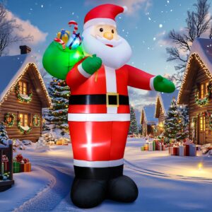 14ft christmas inflatable santa claus outdoor blow up yard decorations,giant outside standing waterproof smiling santa claus with gift bags,built-in leds for xmas holiday party yard garden lawn decor