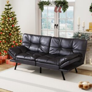 futon sofa bed convertible couch,memory foam futon sofa couch,sleeper futons sofa couches,small splitback modern loveseat sofa bed for living room,office,apartment,faux leather,black.