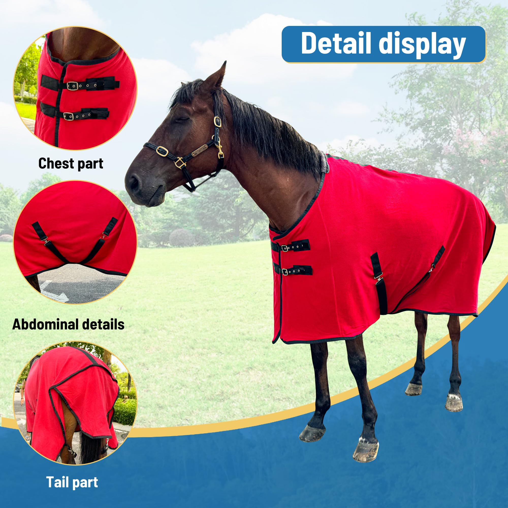 Polar Fleece Cooler Horse Fleeces,Horse Cooler & Fleece Blankets for Horses，Horse Exercise Sheet，Horse Care Blanket (Red, EU 135 cm - US 72 in)