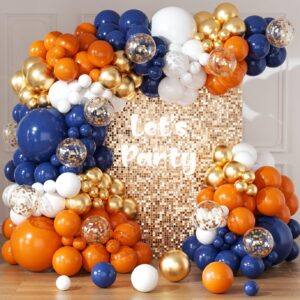 orange and navy blue balloon arch kit 164pcs orange navy blue white gold confetti balloons for thanksgiving wedding baby shower engagement birthday graduations party decoration