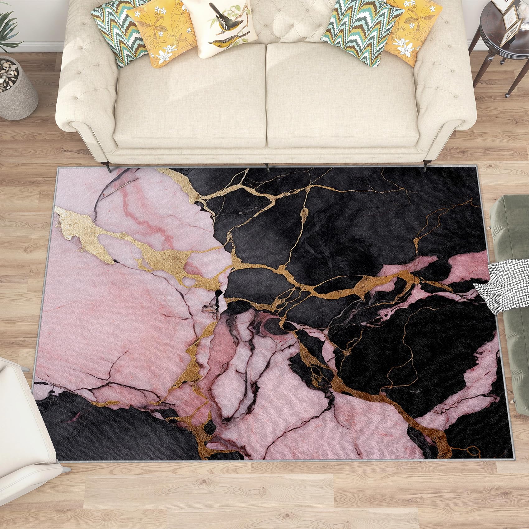 Yoozitrees Marble Rugs for Bedroom - Marble Rug, 2x3 Rug, Pink Gold Black Area Rug, Abstract Modern Luxury Door Mat, Washable & Non Slip & Soft Small Carpet, Marble Home Decor Gifts