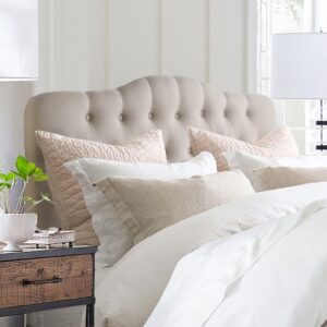 rosevera givanna adjustable height headboard with linen upholstery and button tufting for bedroom, queen, beige linen