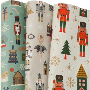 bulkytree christmas wrapping paper for kids boys girls man women holiday party. 6 large sheets gift wrap 3 vintage designs, nutcracker,pine and penguins,snowflake gifts,26.7 inch x 37inch per sheet