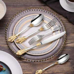 ELiTA ESSENTIALS Luxury 30 Pcs Silverware Set, Royal Flatware Set, Modern 304 Stainless Steel Flatware, Cutlery, Tableware. Serving 6. (Gold & Silver)