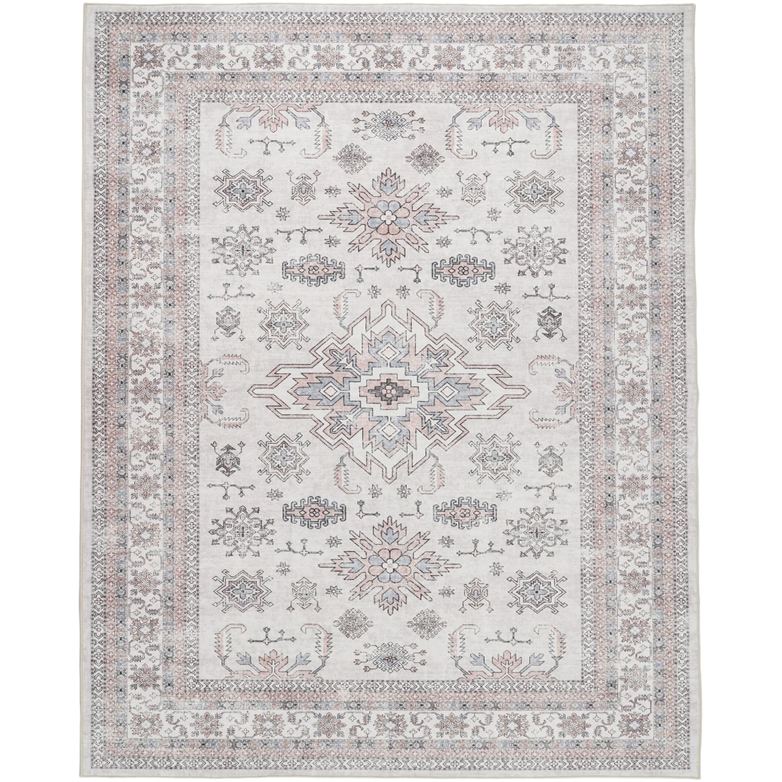 Yanlaza Boho Area Rugs 8x10,Washable Soft Large Area Rug Bedroom Under King Bed,Non Slip Farmhouse Rugs with Rubber Backing,Oriental Carpet for Living Room Bedroom Dining Room Office (Beige, 8'x10')