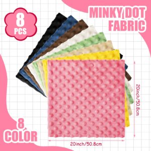 Dansydaisy 8 Pcs Minky Dot Fabric 20 x 20 Inch Minky Fabric Soft Fabric Minky Fabric by The Yard Bundle Square Fabric Quilting Patchwork Fabric Multi Color Square Fleece Fabric for DIY Crafts Cloths