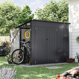 Aoxun 4' x 8' Shed Outdoor Storage Shed with Triple Lockable Door Metal Storage Cabinet with Slopping Roof for Tools Bicycles Storage for Garden, Patio, Courtyard